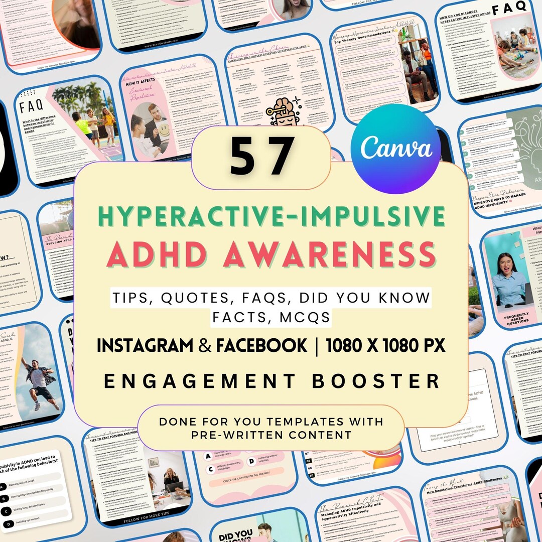 ADHD Awareness Instagram Post Templates: 57 Hyperactive Impulsive Post ...