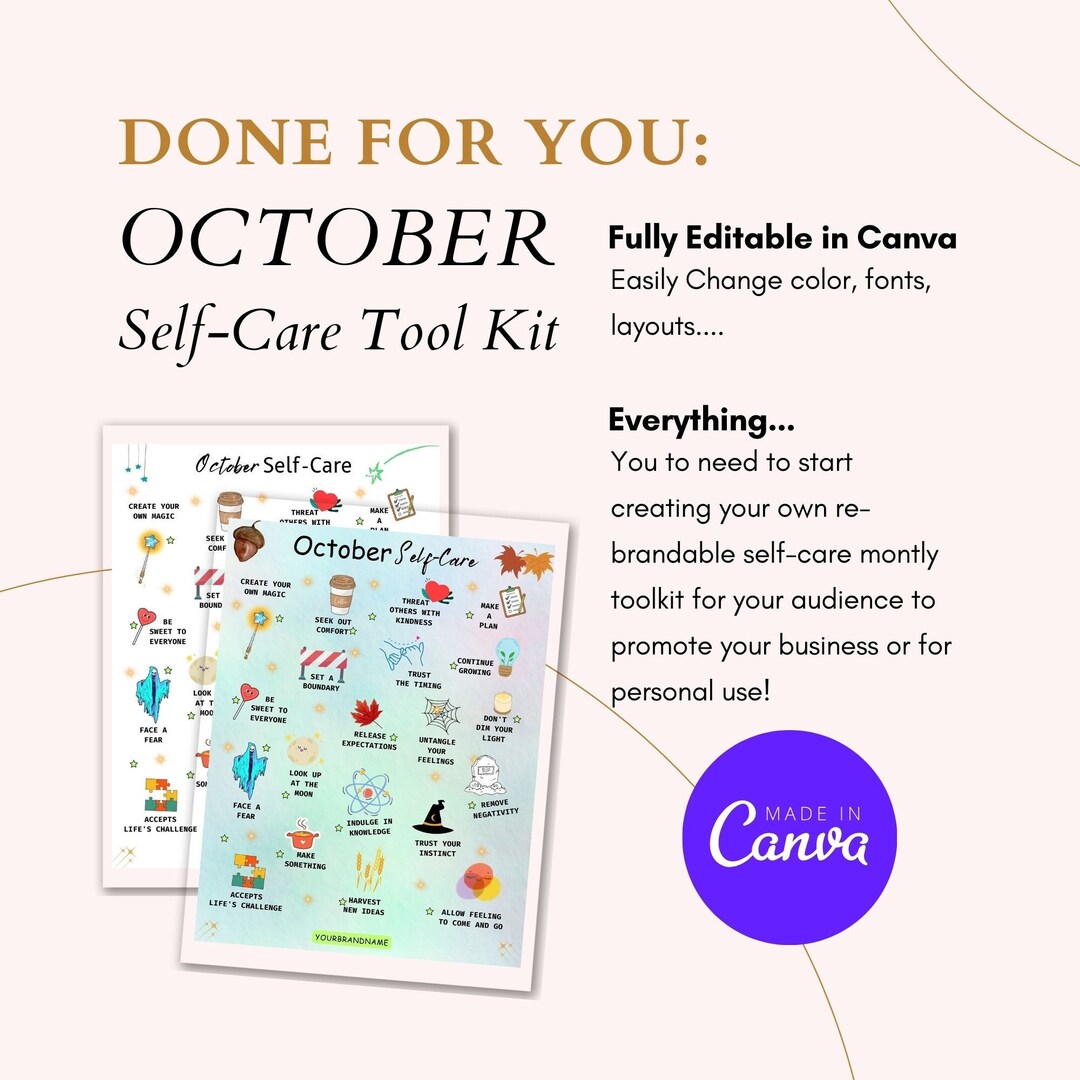 October Self Care Handout, Coaching Canva Template, Mental Health ...