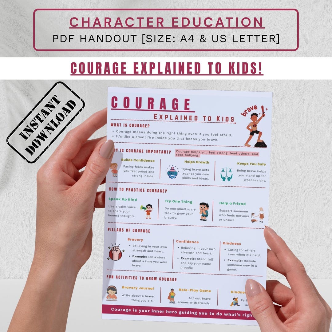 Courage Worksheet for Kids: Character Education Handout (PDF Printable ...