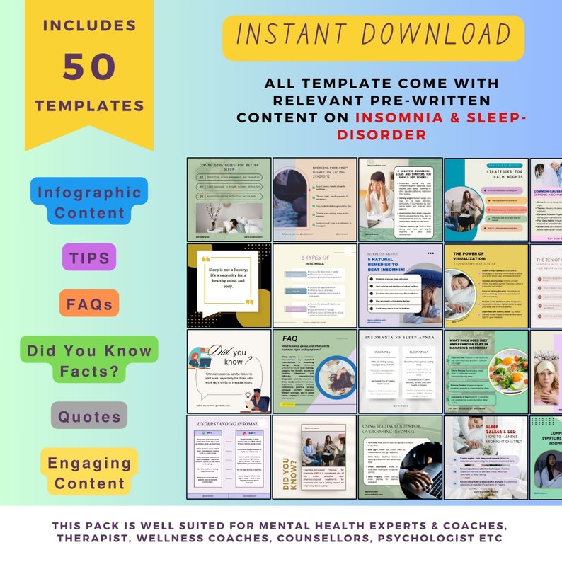 50 Insomnia and Sleep Disorder Instagram Post, Mental Health Canva ...