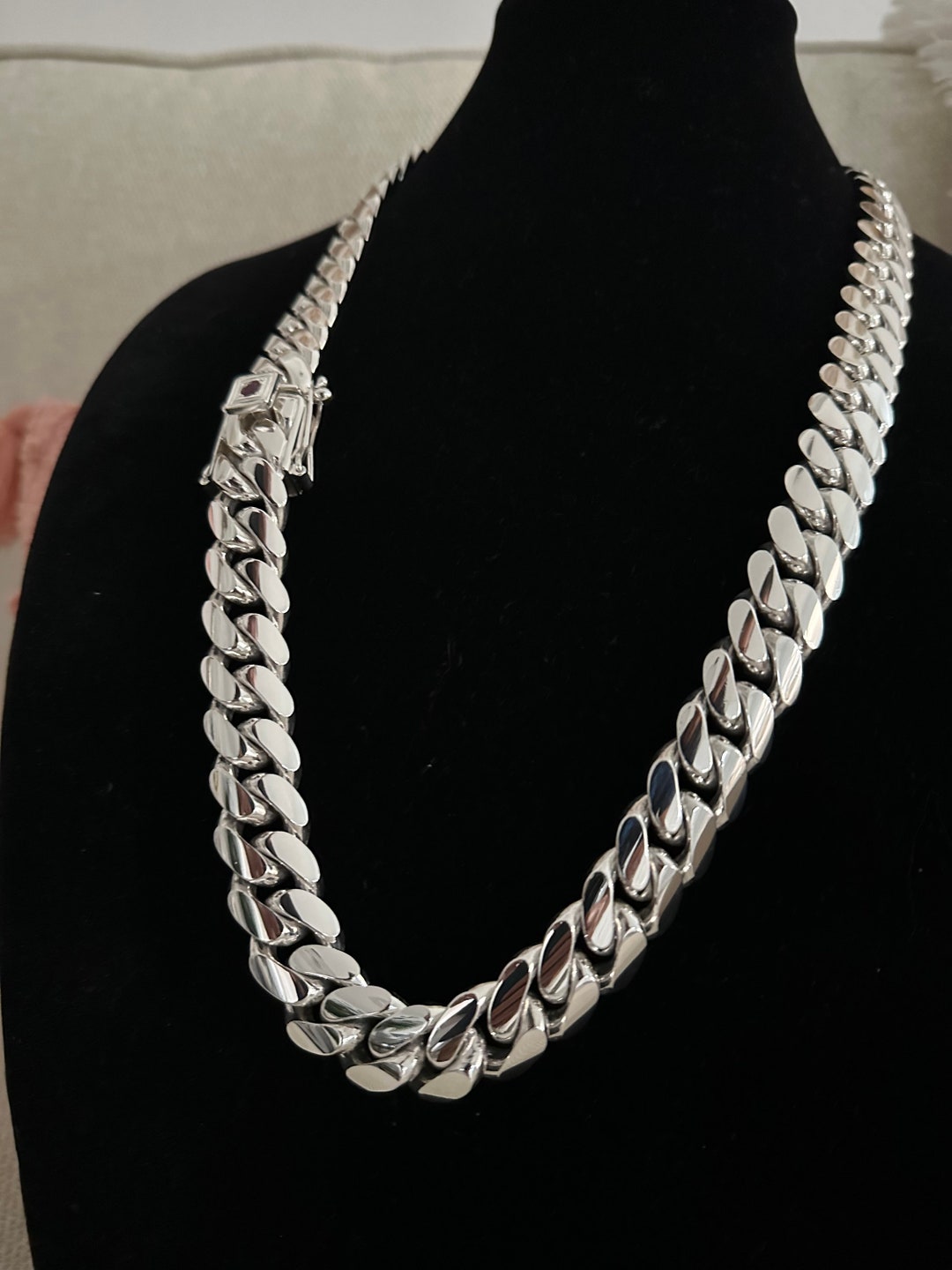 18.5mm 30inch 999 Pure Solid Silver Hand Made Cuban Link With Real Red ...