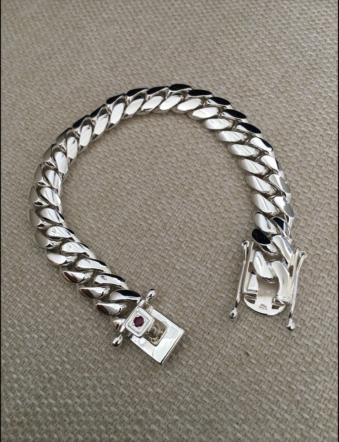 8mm 8inch Pure 999 Solid Silver Hand Made Cuban Link Bracelet (ruby) - Etsy