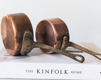 Vintage French Copper Mini Pots Pans Saucepans With Brass Handles Set ...
