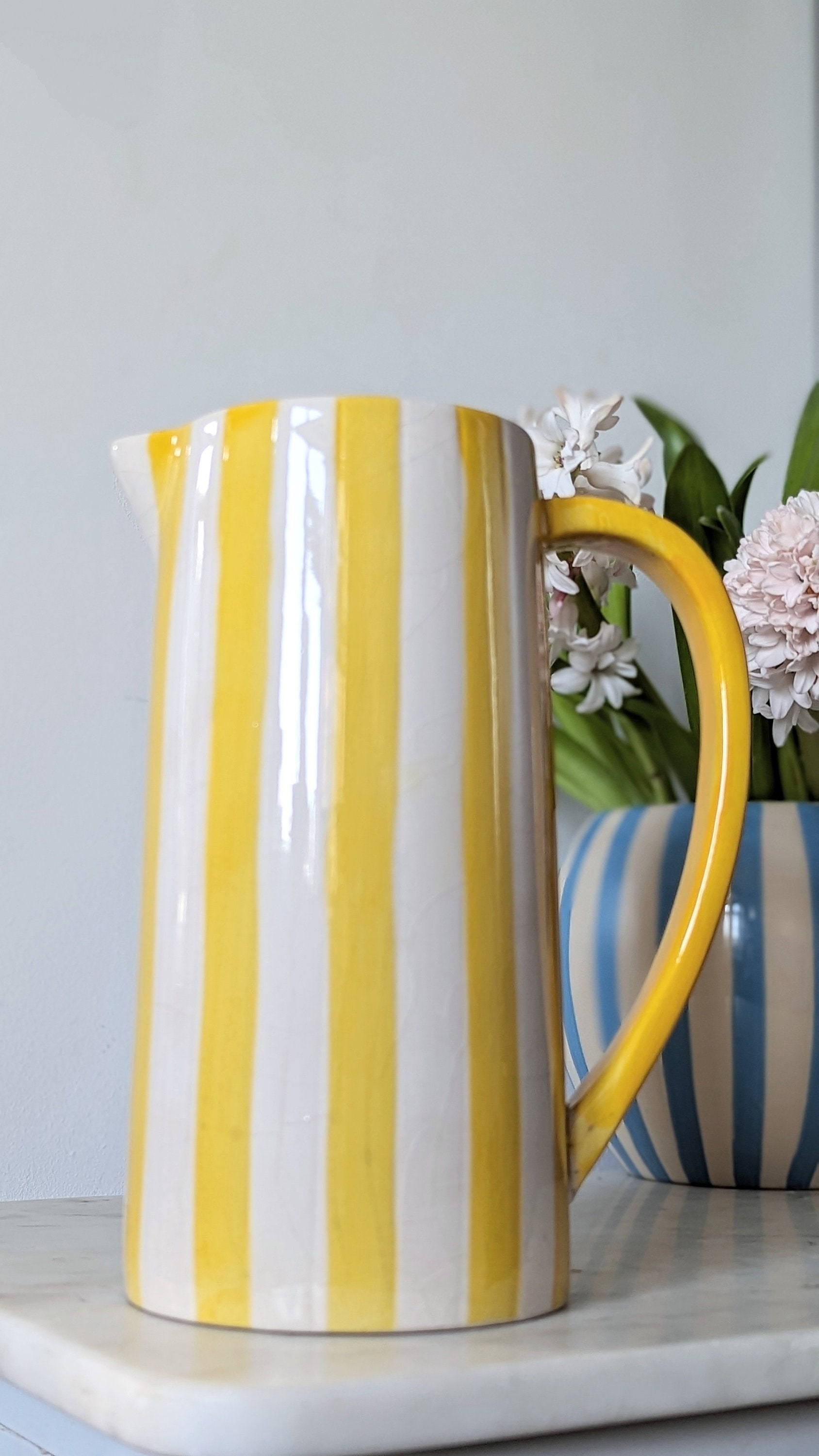 Vintage Large Yellow Stripe Ceramic Jug - Etsy