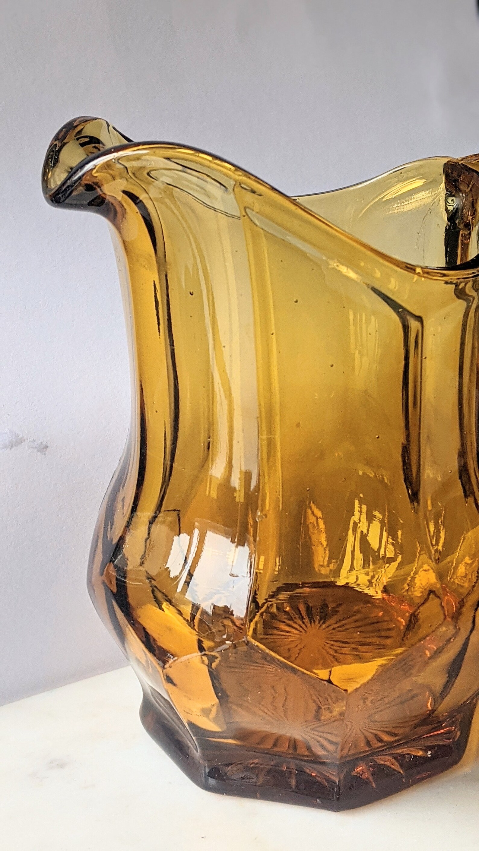 Vintage Amber Pressed Glass Water Jug Pitcher - Etsy