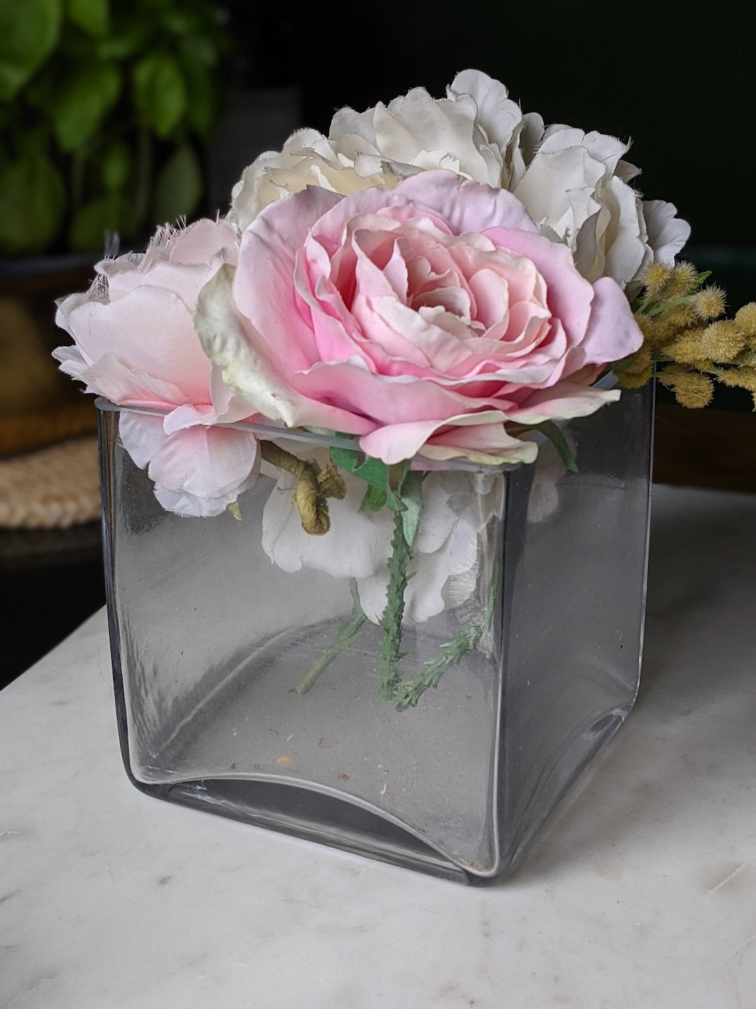 Square Clear Glass Vase Cube Vases Table Decor Vase Stem - Etsy