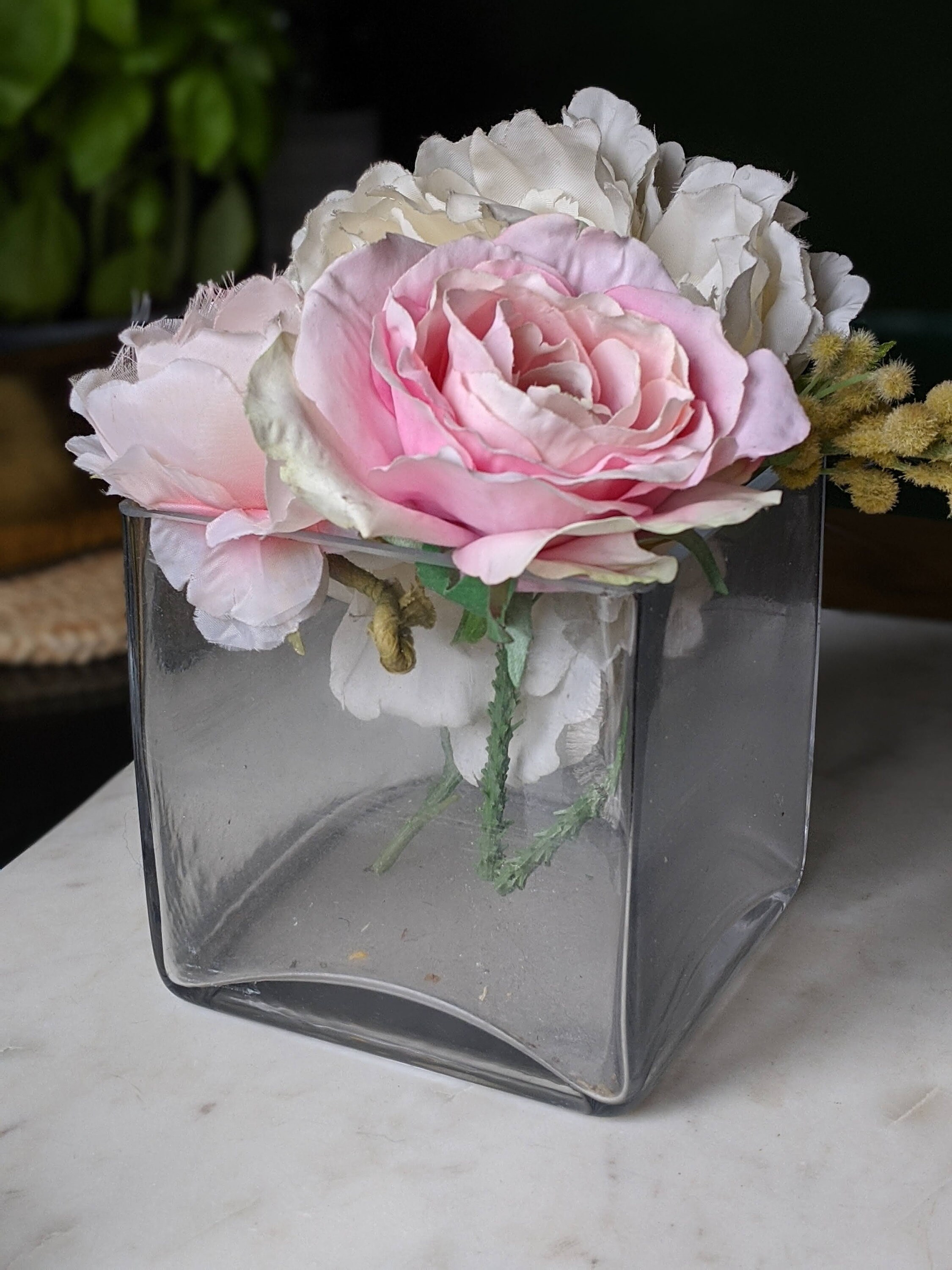 Square Clear Glass Vase Cube Vases Table Decor Vase Stem - Etsy