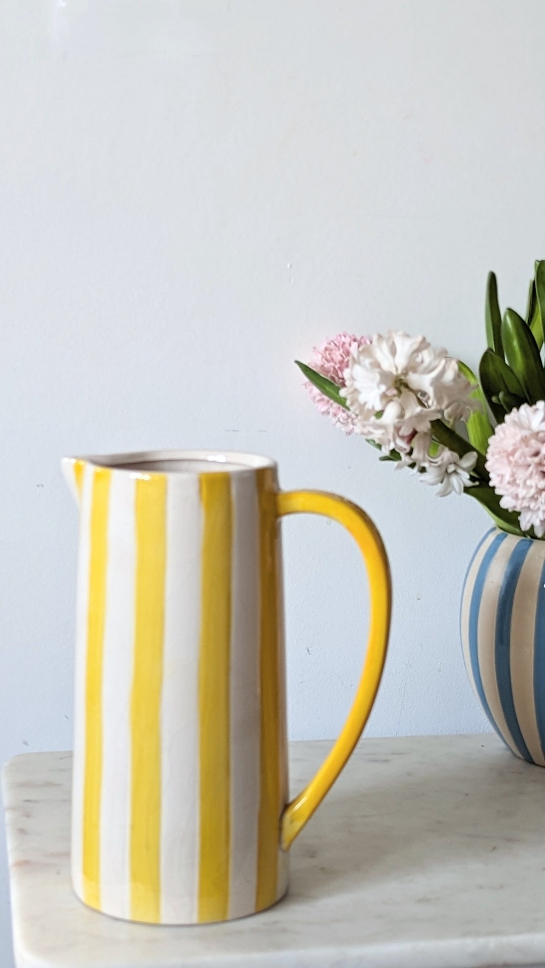 Vintage Large Yellow Stripe Ceramic Jug - Etsy