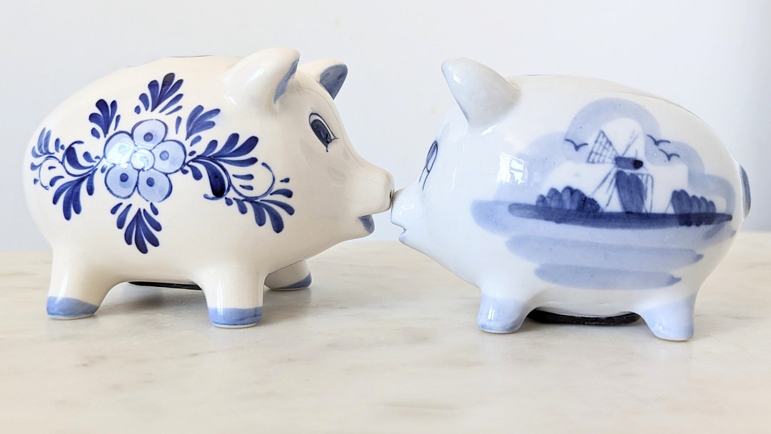 Vintage Blue and White Delft Ceramic Pig Money Box - Etsy
