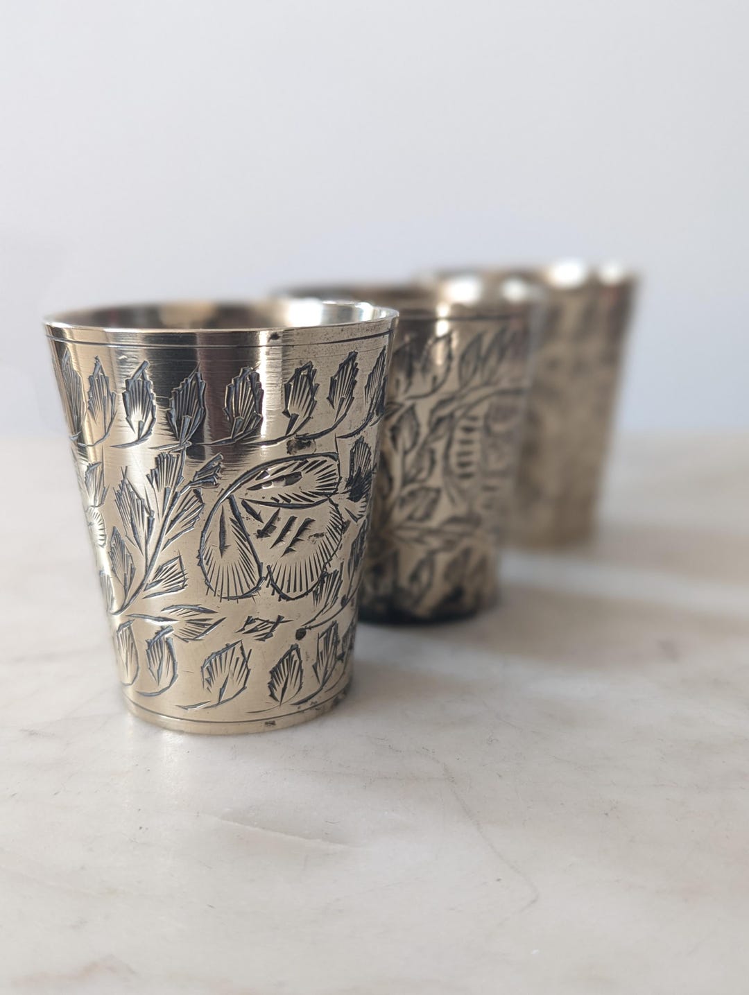 Vintage Solid Brass Indian Floral Lassi Cups, Set of 3 - Etsy