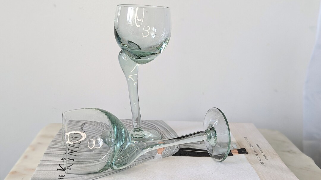 Light Green Crooked Stem Handblown Wine Glasses Set of 2 - Etsy
