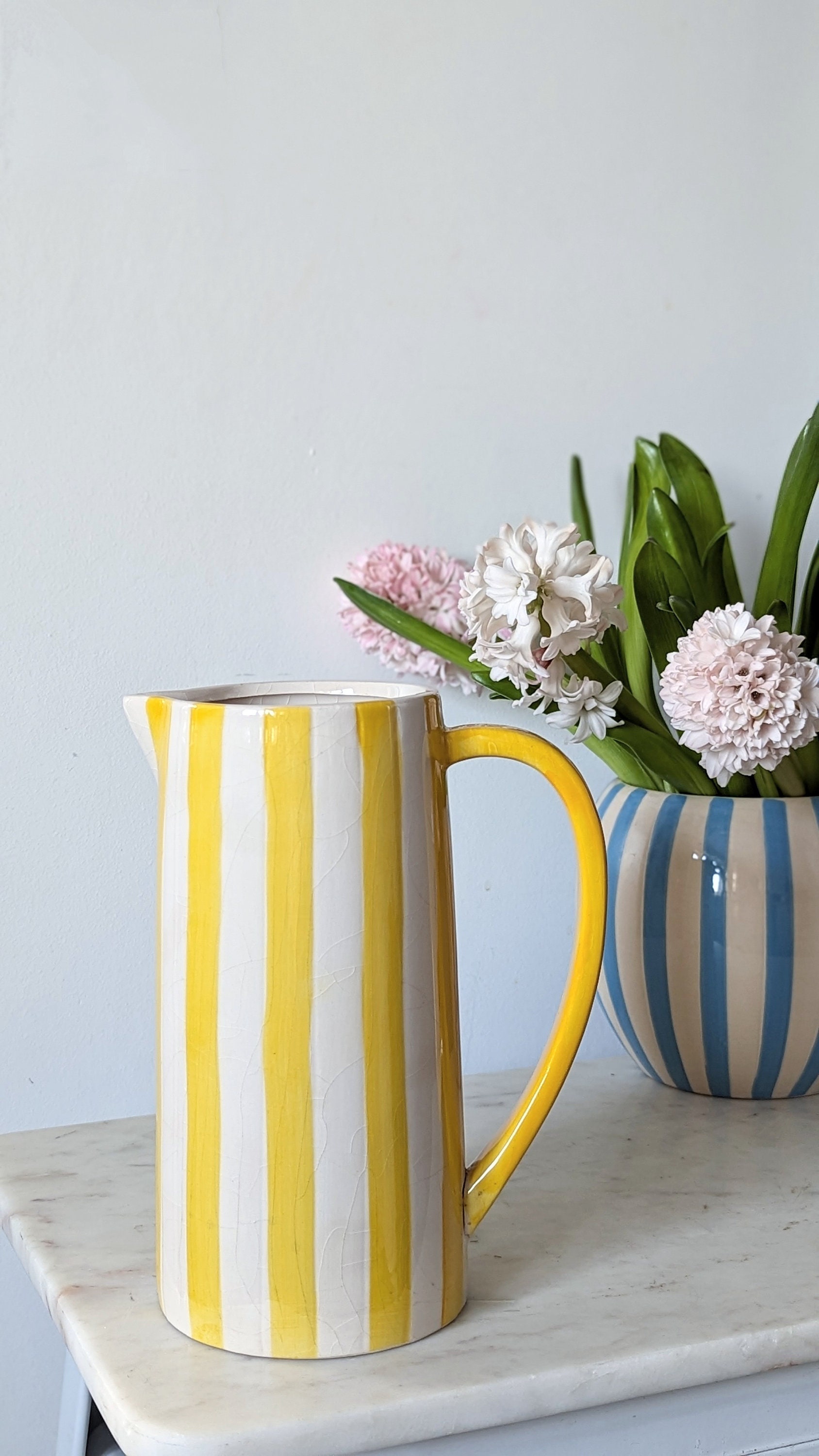 Vintage Large Yellow Stripe Ceramic Jug - Etsy