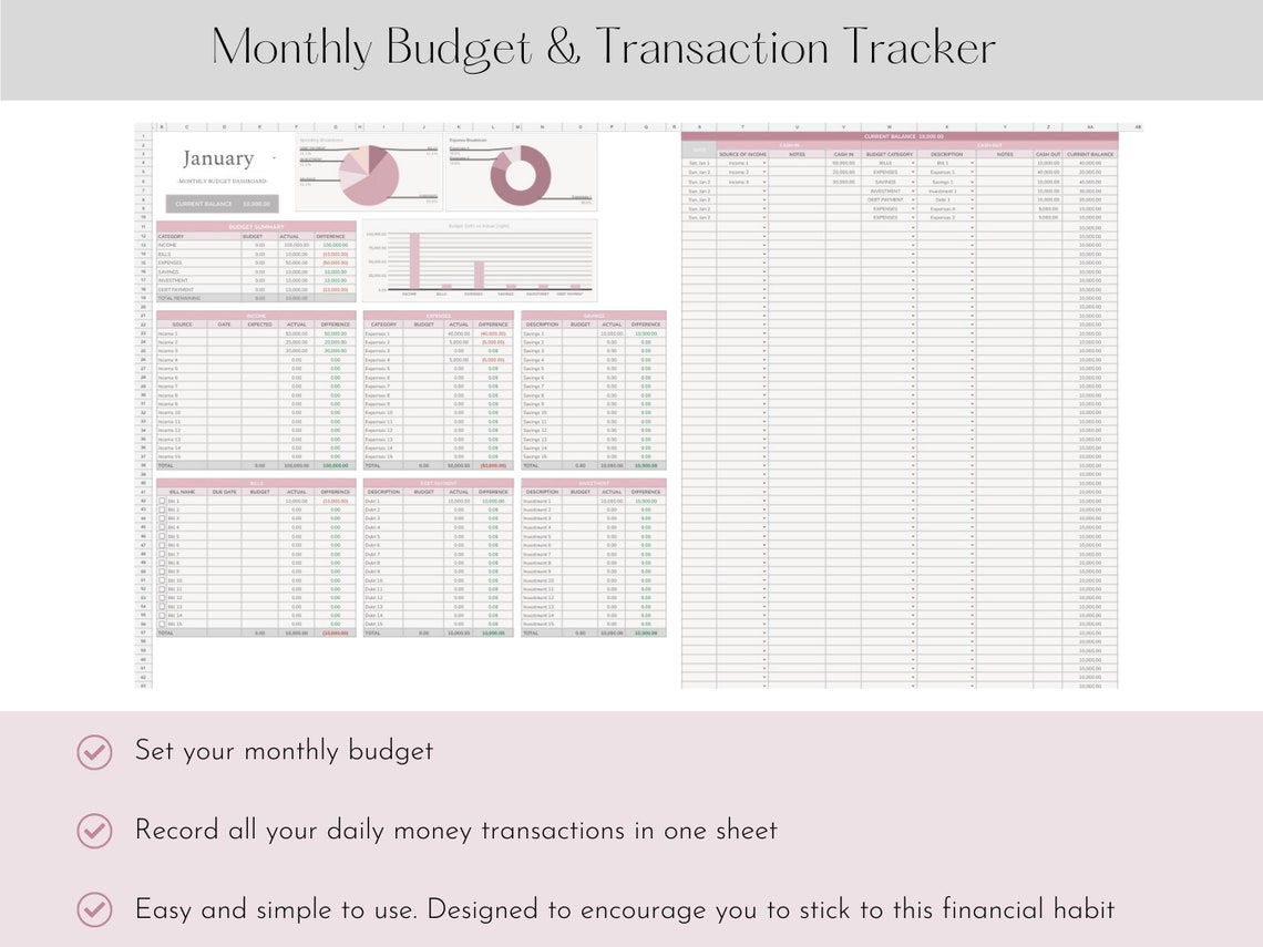 Simple and Basic Annual Budget Spreadsheet Template for Google Sheet ...