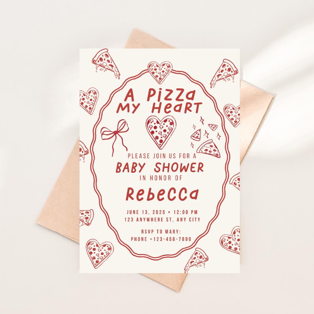 Pizza Baby Shower Invitation Template – Editable Canva Invite – Little ...