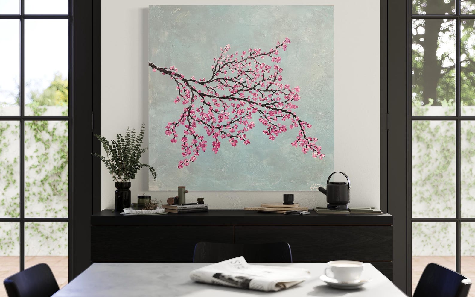 Japanese Cherry Blossom Painting - Sakura Wall Art - Pink Flower Art ...