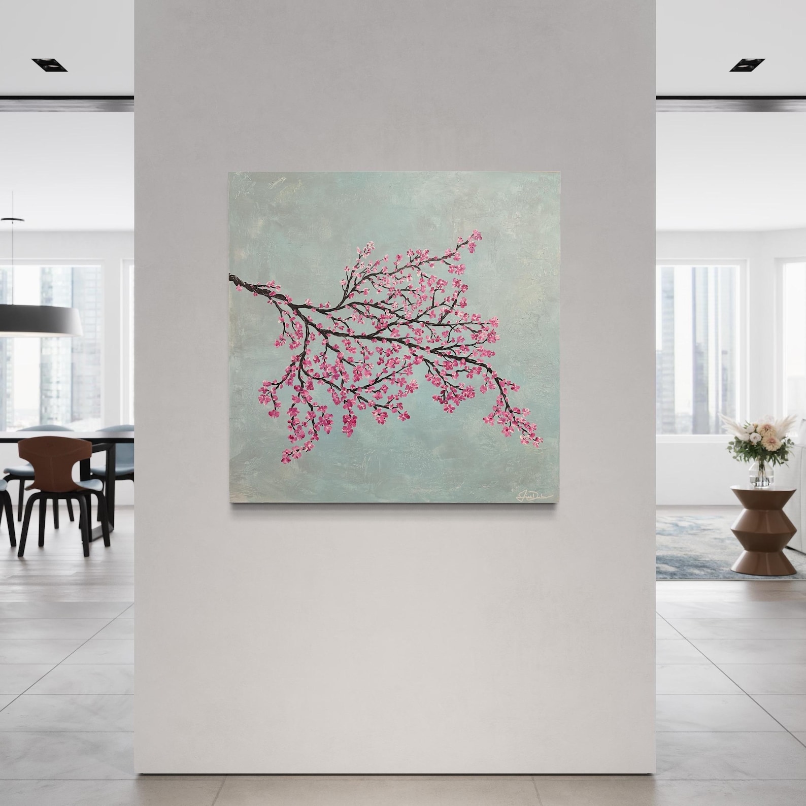 Japanese Cherry Blossom Painting - Sakura Wall Art - Pink Flower Art ...