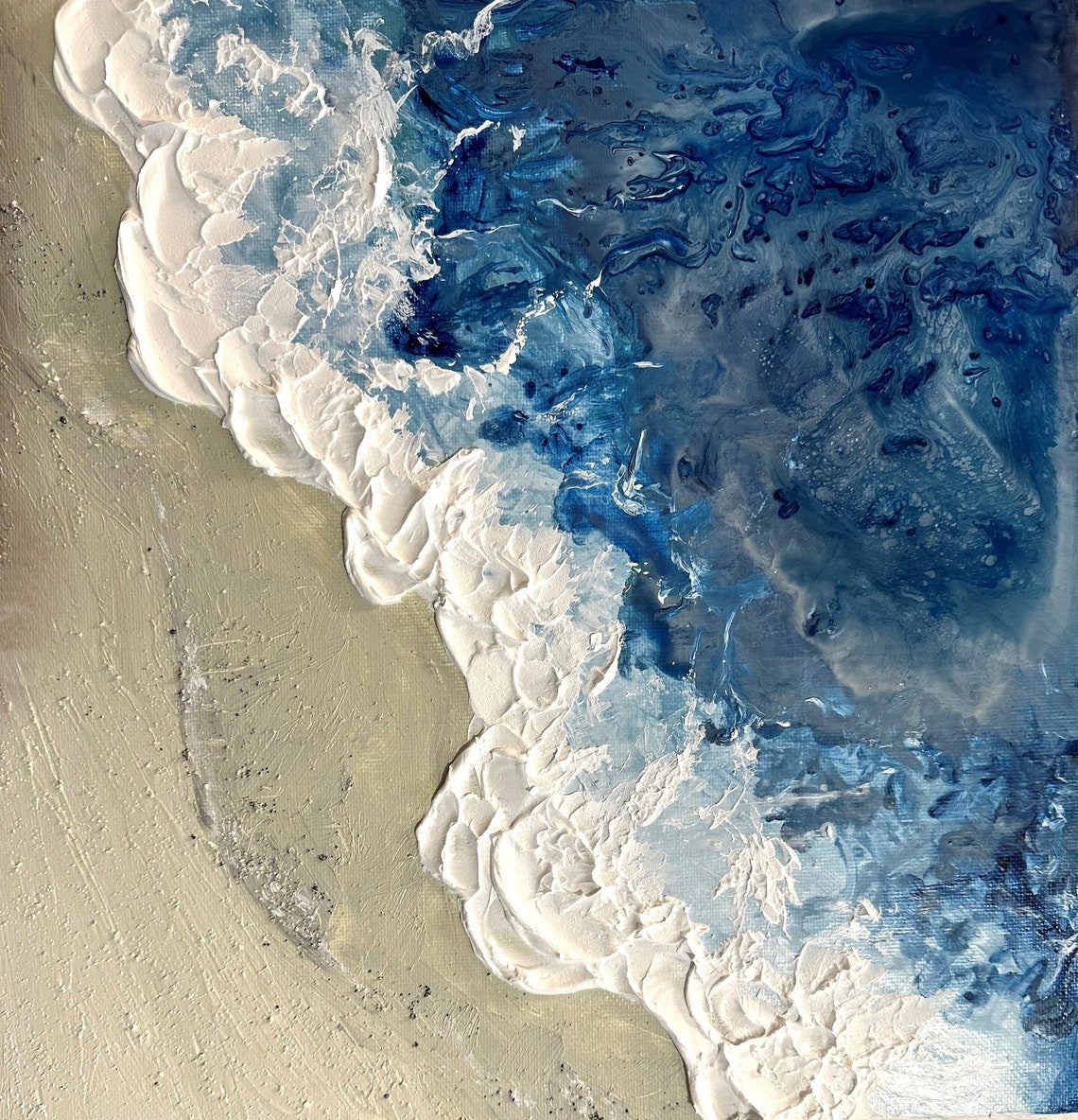 Ocean Wave Water Sandy Beach Abstract Textured Acrylic Painting on ...