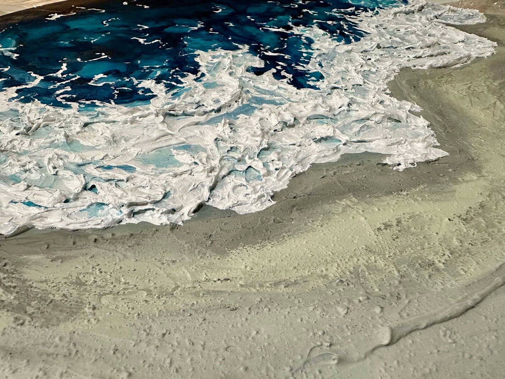 Ocean Wave Water Sandy Beach Textured Aerial View Painting Round Canvas ...