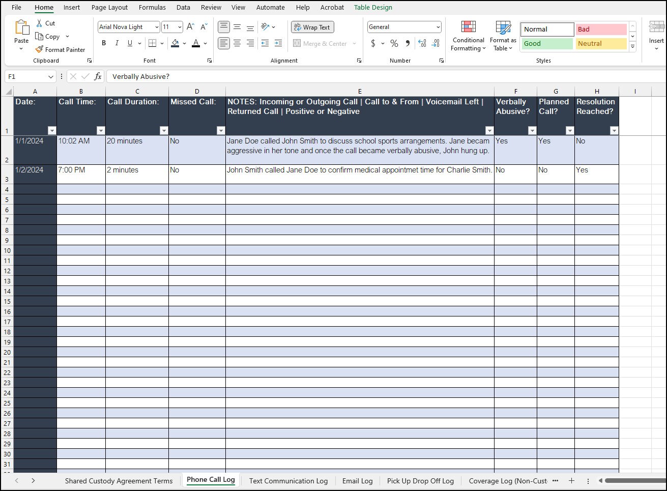 Shared Custody Interactions Log - Etsy