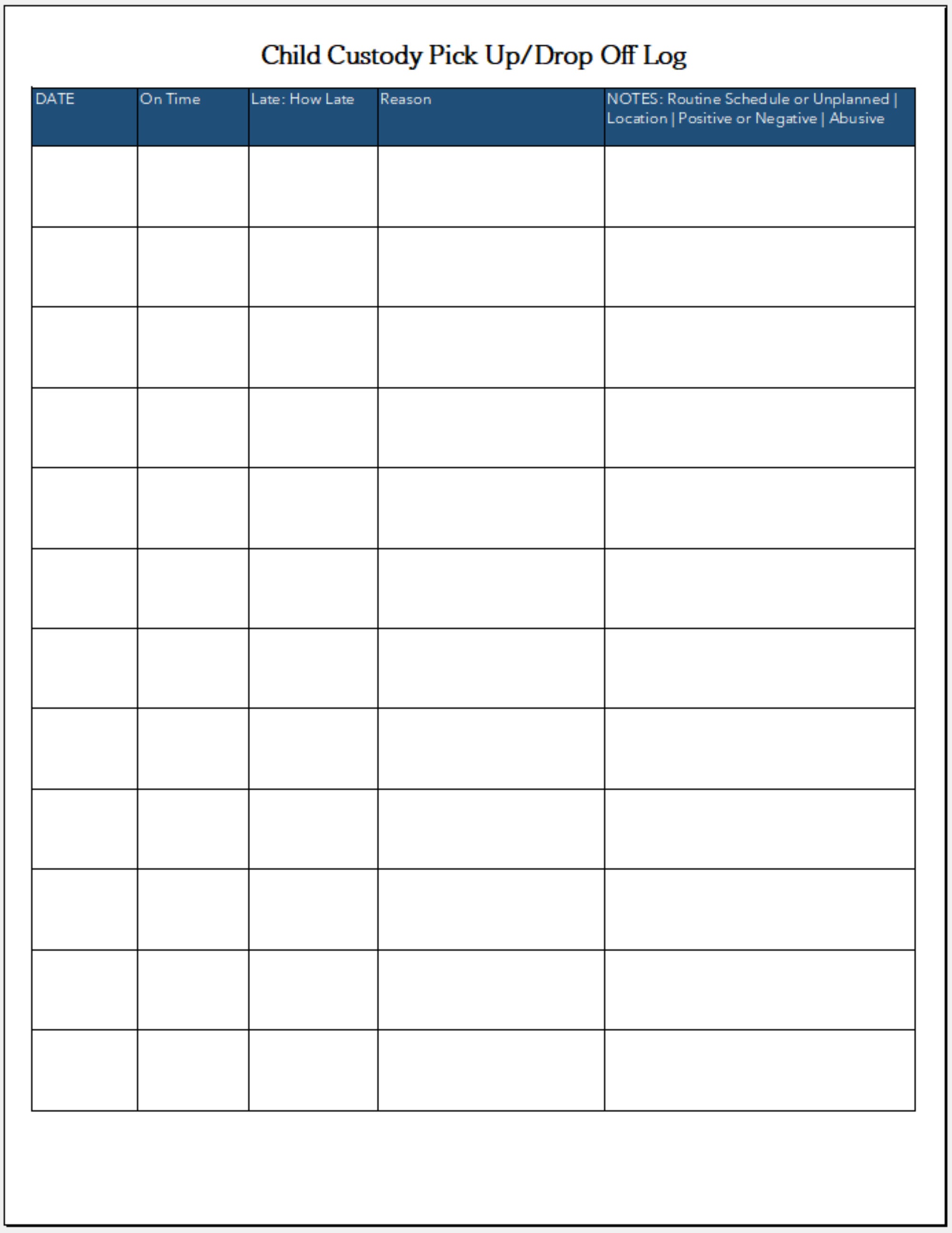 Child Custody Pick Up/drop off Log - Etsy