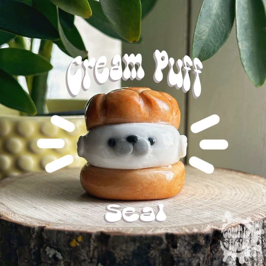 Cream Puff Seal, the Pastry Polymer Clay Desk Friend - Etsy