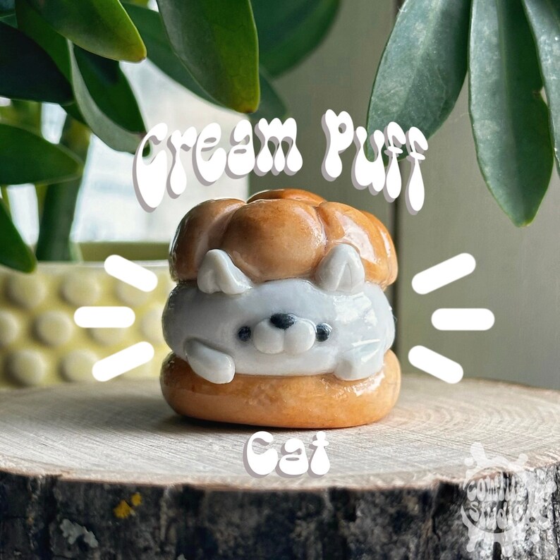 Vanilla Cream Puff Cat, the Pastry Polymer Clay Desk Friend - Etsy