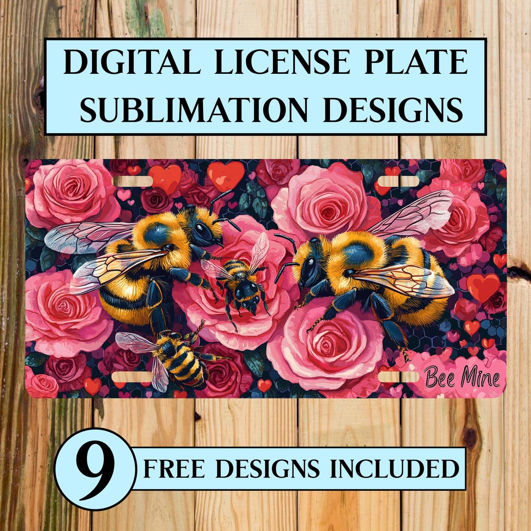 Bee Mine Bumblebee Hearts Valentines Day License Plate Sublimation ...