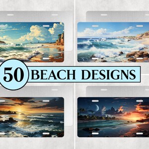 50 Beach License Plate Designs Bundle, Car License Plate Wrap, Ocean ...
