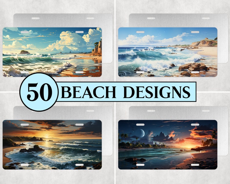 50 Beach License Plate Designs Bundle, Car License Plate Wrap, Ocean ...