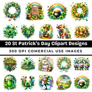 Watercolor St Patricks Day Clipart, 4 Leaf Clover Shamrock JPEG, Irish ...