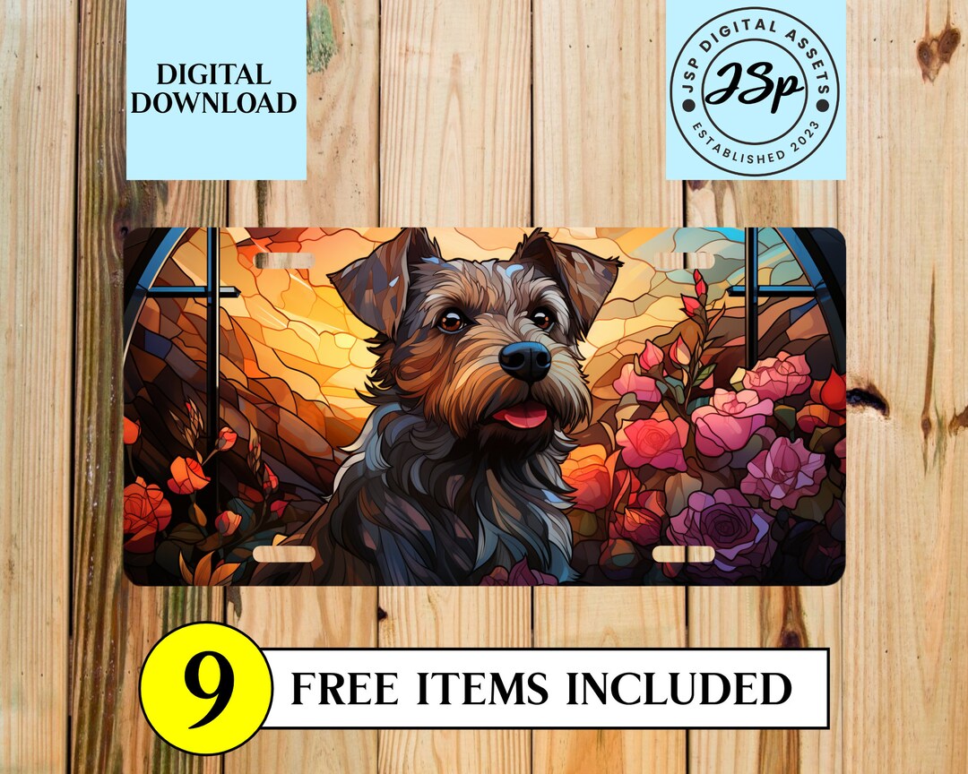 Stained Glass Dog, License Plate Wrap, License Plate Png, Dog Stained ...