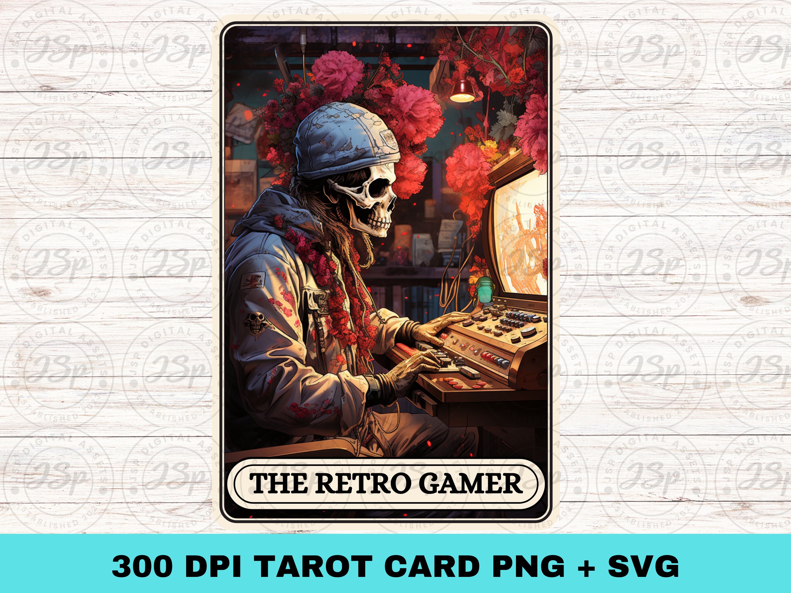 The Retro Gamer Tarot Card PNG SVG, Skeleton Gaming Sublimation Design ...