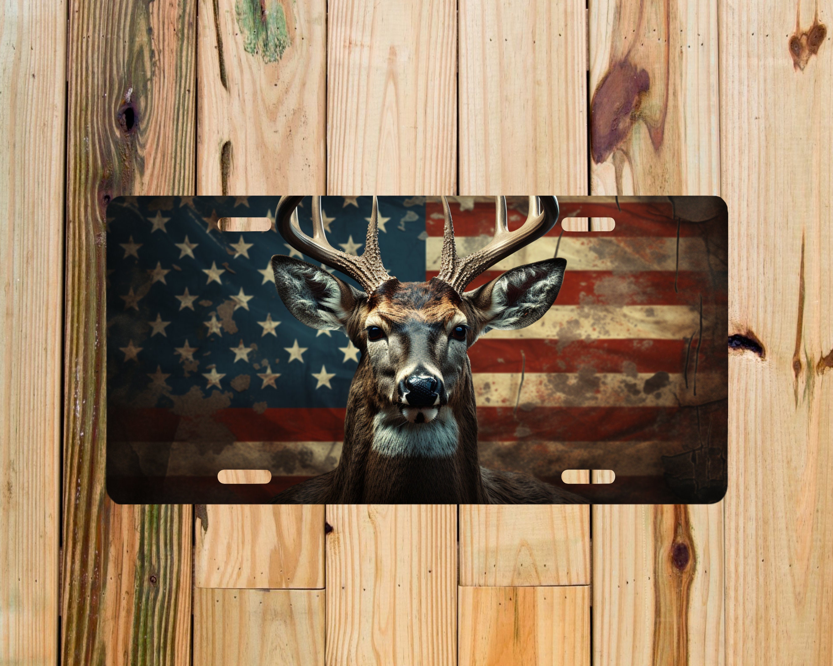 Deer Hunting American Flag License Plate PNG, Deer License Plate ...