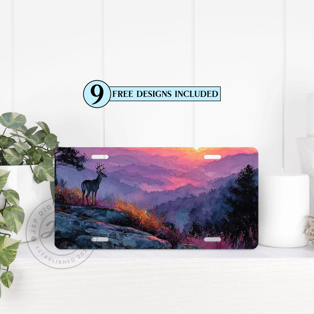Deer Sunset License Plate PNG: Hunting Sublimation Design (digital ...