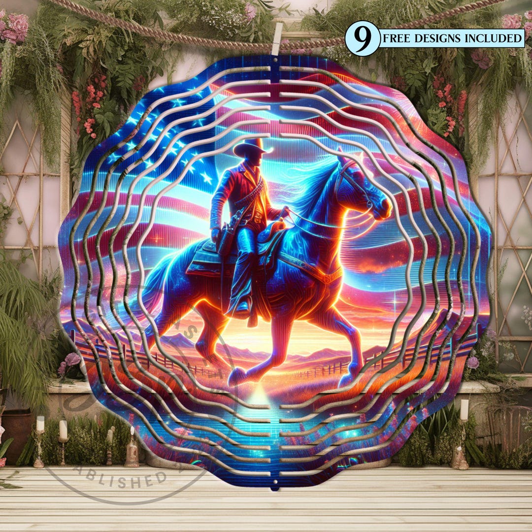 American Cowboy Wind Spinner PNG: Patriotic Rodeo Sublimation Design ...