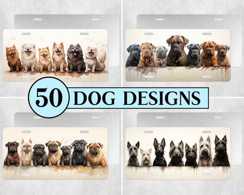 50 Dog License Plate Designs Bundle, Dog Car License Plate Wrap, Dog ...
