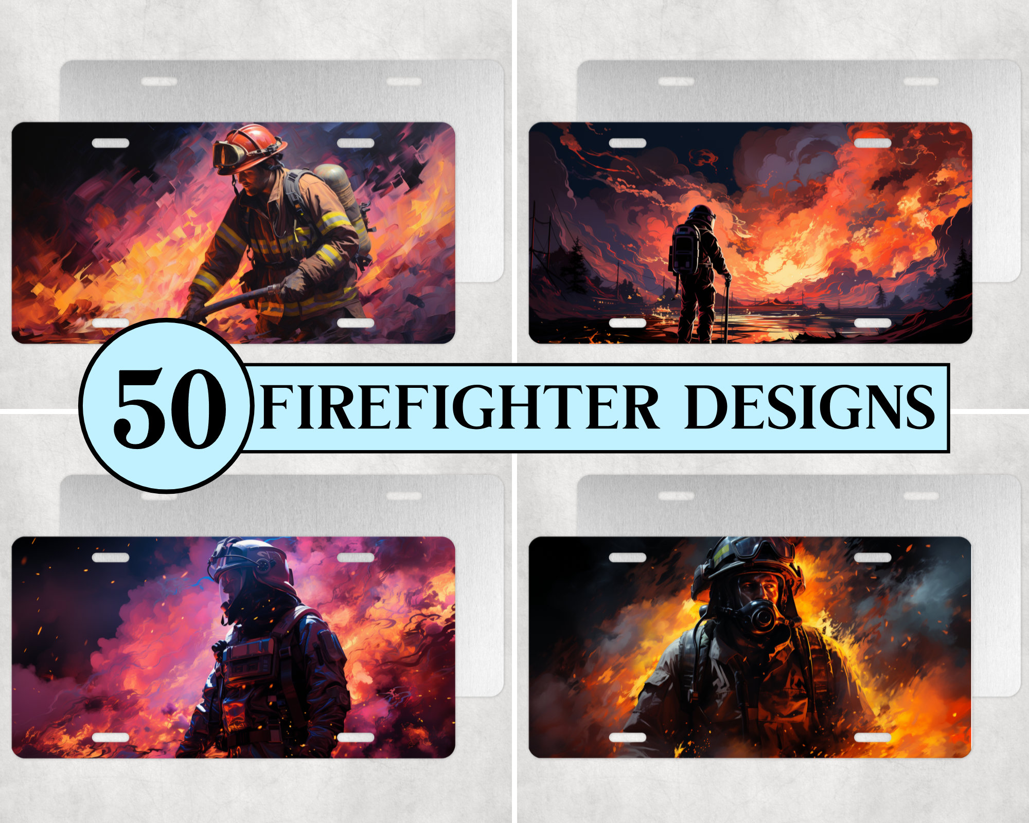 50 Firefighter License Plate Designs: Sublimation PNG Bundle (digital ...