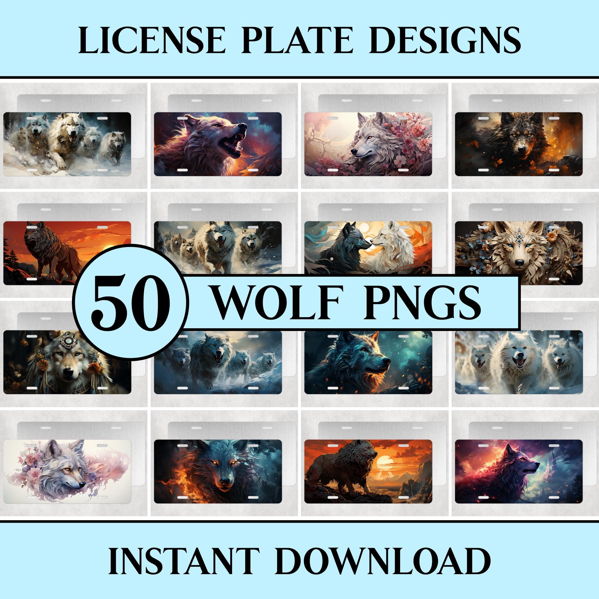 50 Wolf License Plate Sublimation Designs: PNG Bundle (digital Download ...