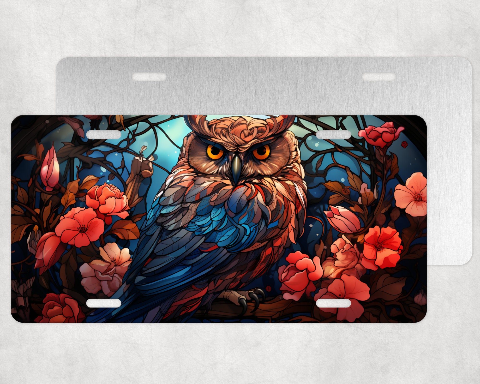 Owl License Plate Png, Bird License Plate Wrap, Stained Glass Png ...
