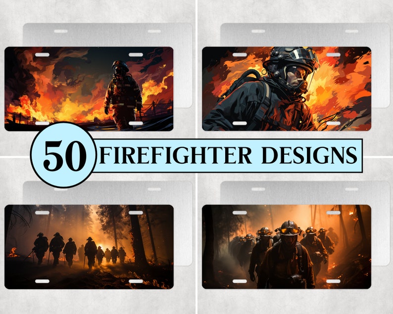 50 Firefighter License Plate Designs: Sublimation PNG Bundle (digital ...