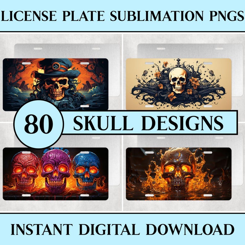 80 Skull License Plate PNG Designs: Halloween Horror Sublimation ...