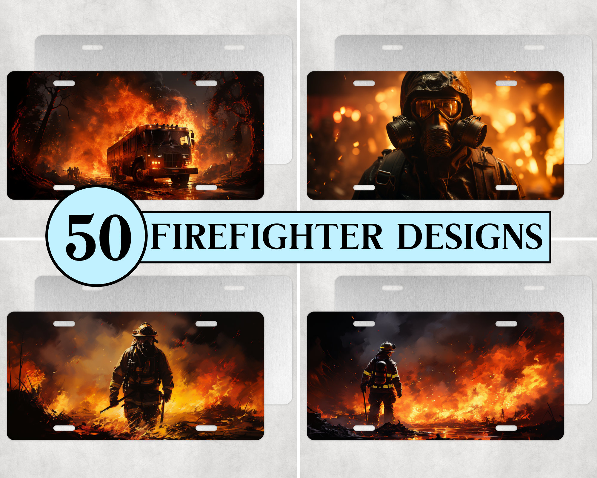 50 Firefighter License Plate Designs: Sublimation PNG Bundle (digital ...