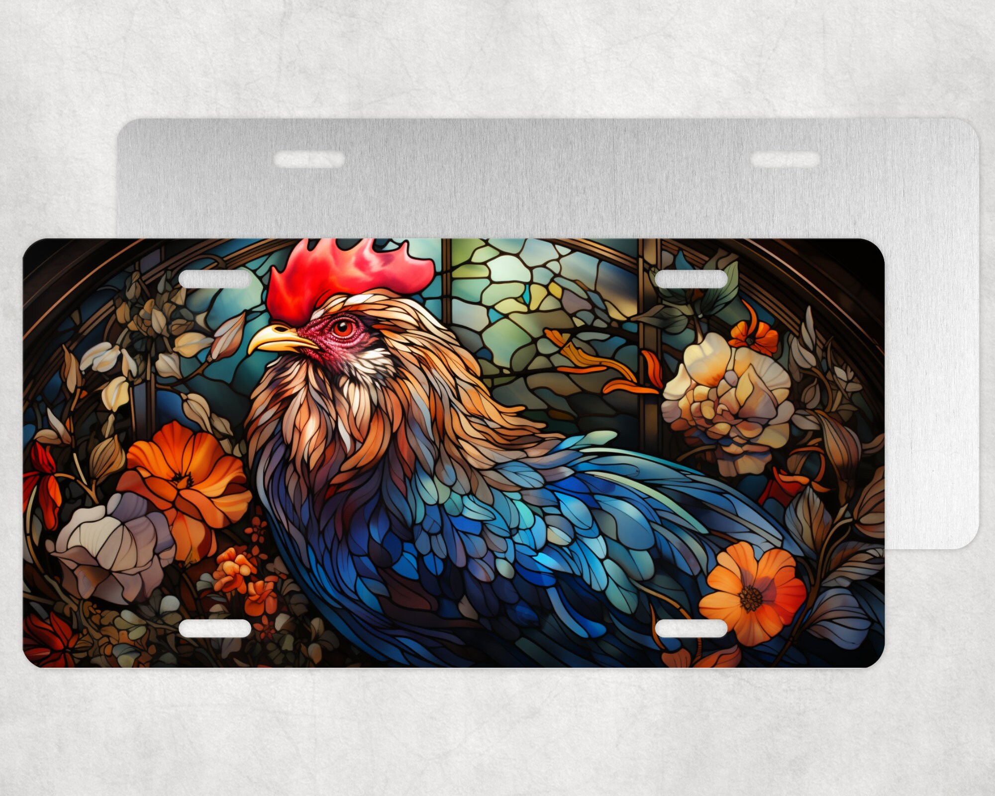 Chicken License Plate Wrap, Chicken Png, Stained Glass Png, License ...