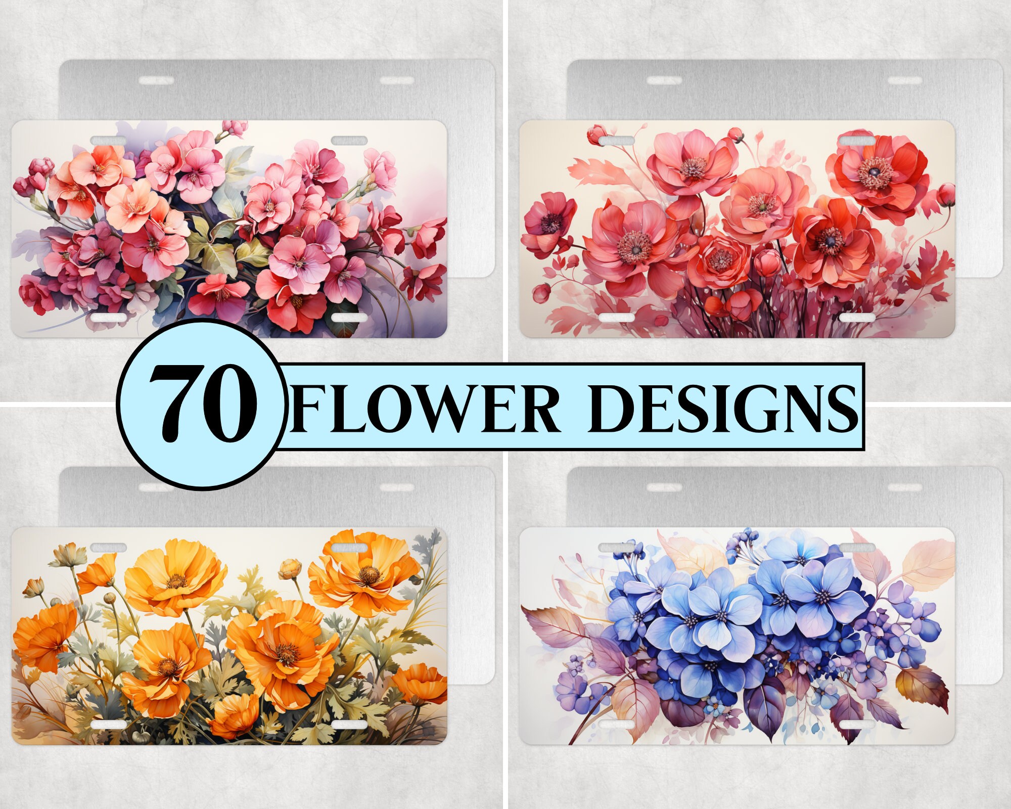 70 Flower Floral License Plate PNG Designs Bundle, Custom Car License ...