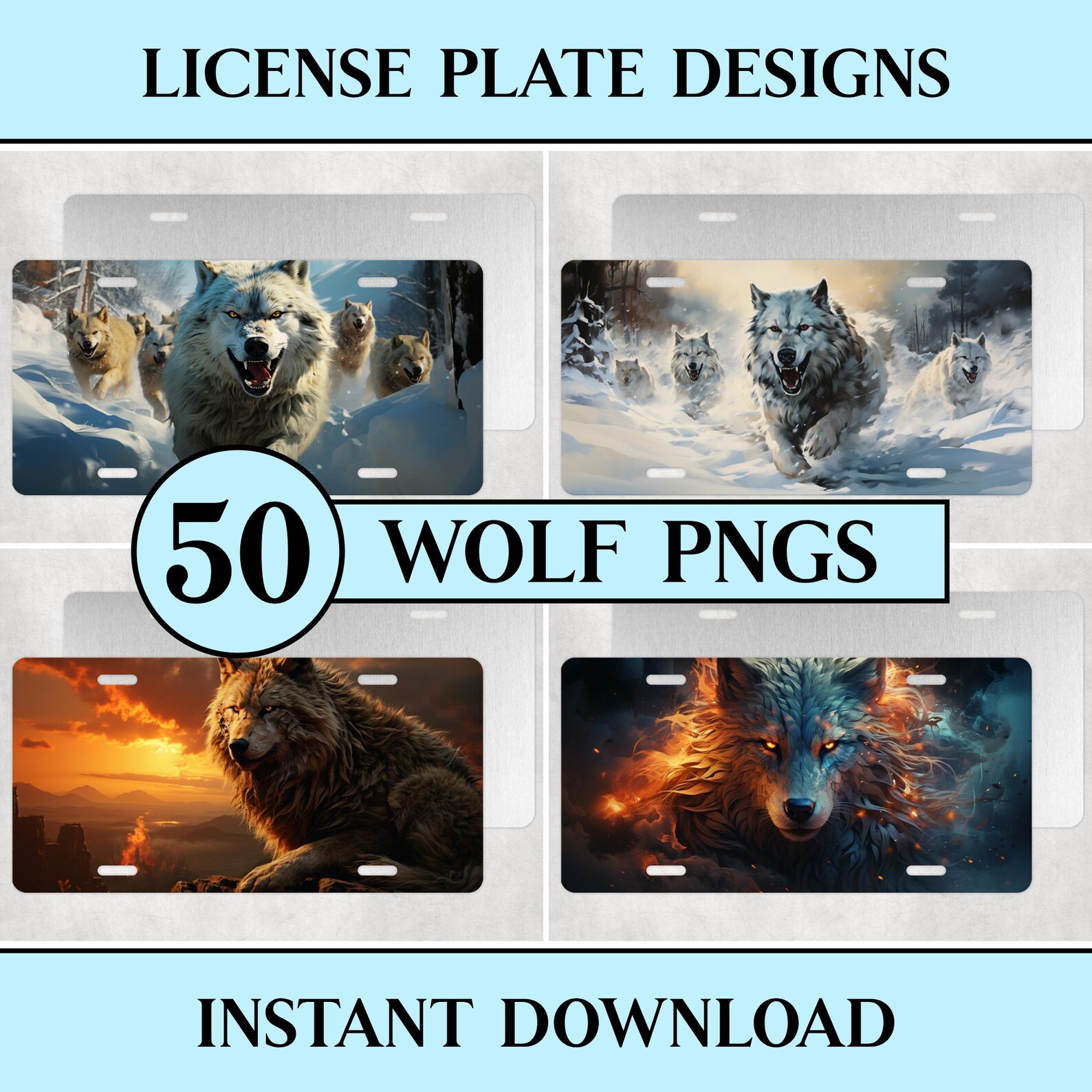 50 Wolf License Plate Sublimation Designs: PNG Bundle (digital Download ...