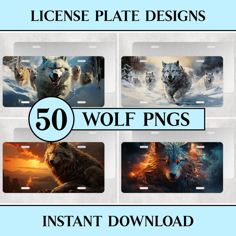 50 Wolf License Plate Sublimation Designs: PNG Bundle (digital Download ...
