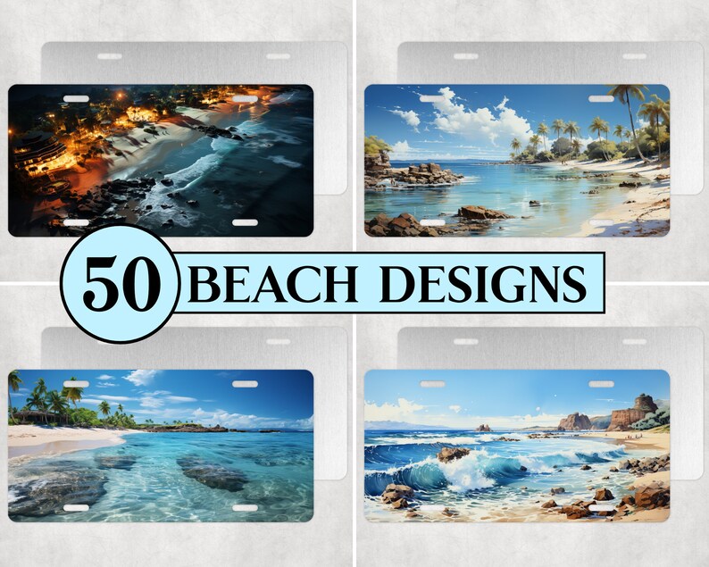50 Beach License Plate Designs Bundle, Car License Plate Wrap, Ocean ...