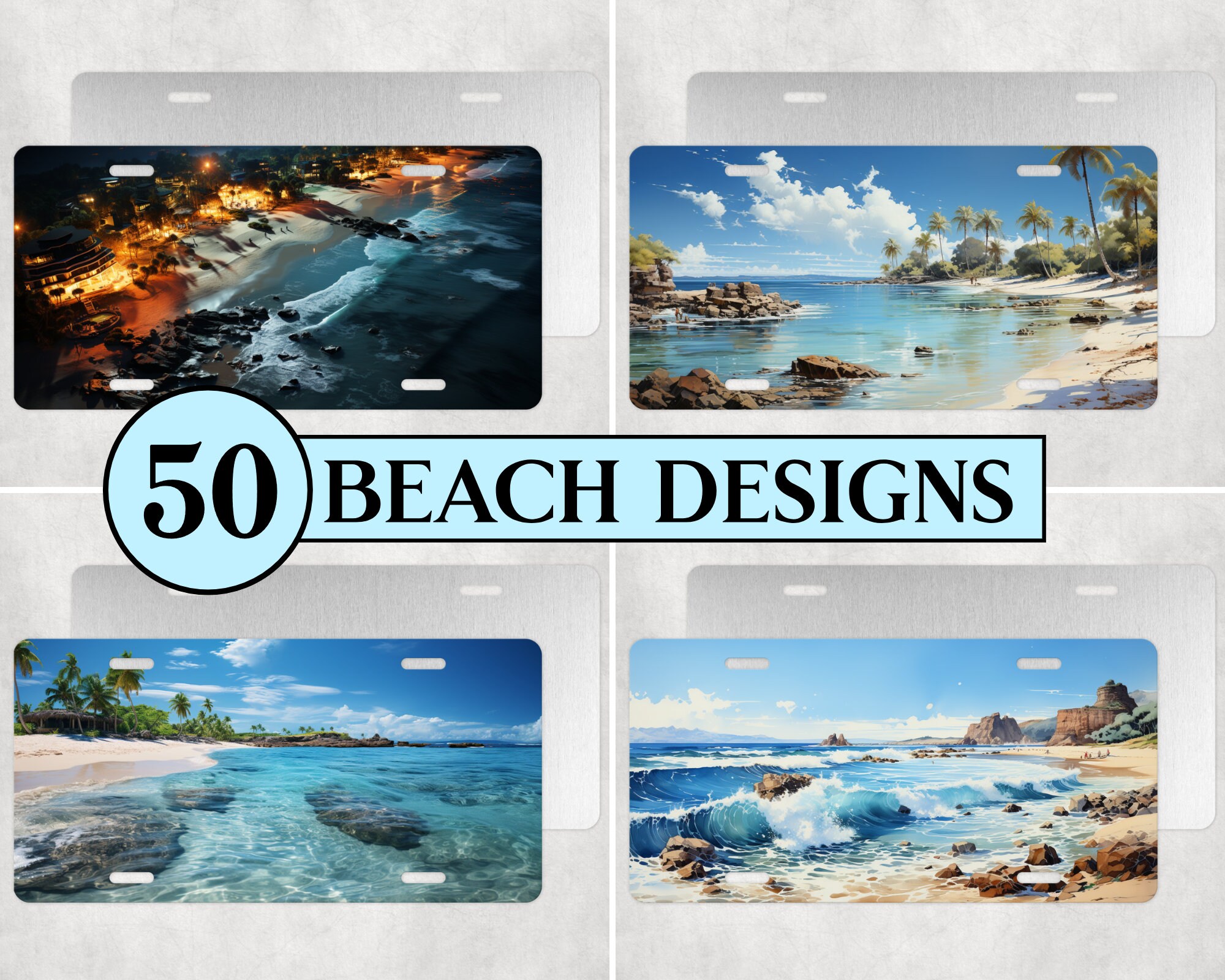 50 Beach License Plate Designs Bundle, Car License Plate Wrap, Ocean ...