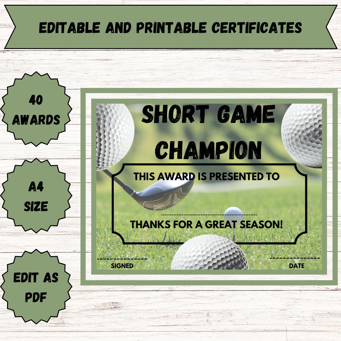 Editable Golf Award Certificates Award Ceremony Certificates - Etsy
