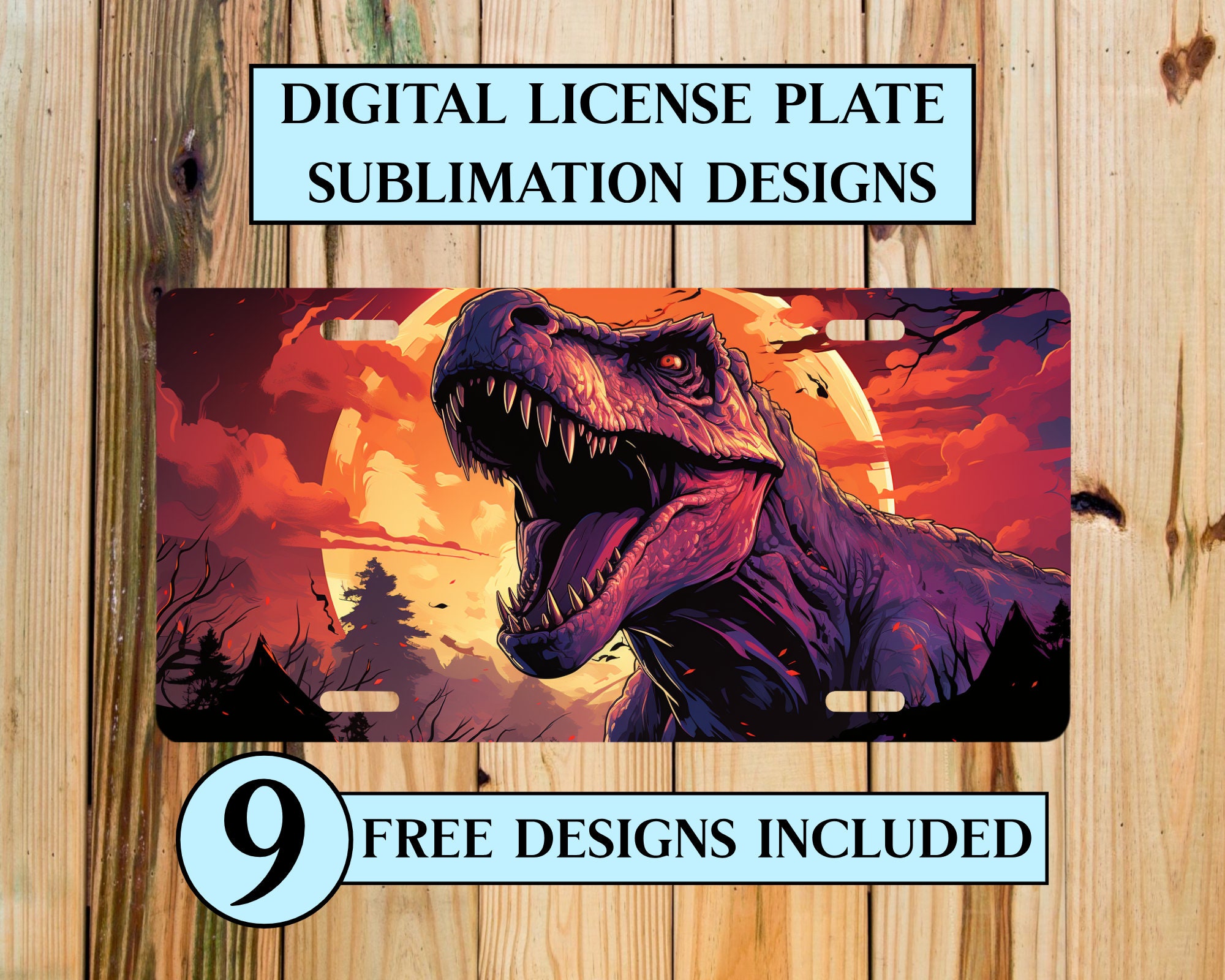 Dinosaur License Plate PNG Sublimation Design, Tyrannosaurus Rex ...